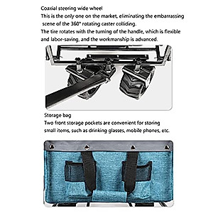 Suuim Collapsible Folding Wagon, Folding Camping Wagon,Collapsible Beach Garden Trolley Cart,Heavy Duty Utility Garden Yard Folding Cart,with Side Pocket Cu