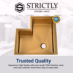 Strictly Sinks 30 Inch Corner Kitchen Sink Undermount - 16 Gauge Stainless Steel Sink Undermount, Scratch & Stain Resistant Corner Single Bowl Workstation Sink with Accessories (Gold)