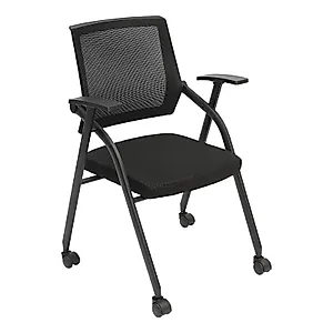 HinLIaDa Waiting Room Chairs with Wheels, Foldable Mesh Guest Nesting Stacking for Office School Classroom Training Conference Waiting Room, with Armrests, 2 Pack Black (2)