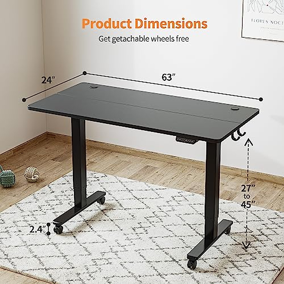 BANTI 63'' Electric Standing Desk,Adjustable Height Stand Up Desk,Sit Stand Home Office Desk, Black Top