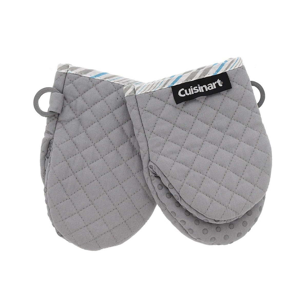 Cuisinart Quilted Mini Oven Mitts with Silicone Grip, Drizzle Grey, 2pk - Durable, Heat Resistant Oven Gloves with Thick Quilted Lining to Protect Your Hands from Hot Surfaces, 5.5" x 7.5"