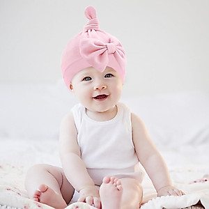 8PCS Newborn Baby Hats and Mittens Set Bow Beanies No Scratch Mittens Warm Elastic Infants Hats 0-6 Months