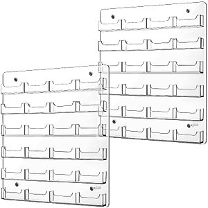 2 Pieces Acrylic Business Card Holder Wall Mount Clear Sticker Display Rack Multiple Clear Acrylic Card Organizer Sticker Display Stand Pre Drilled Index Card Storage (24 Pockets/ 17.7 x 15.7)