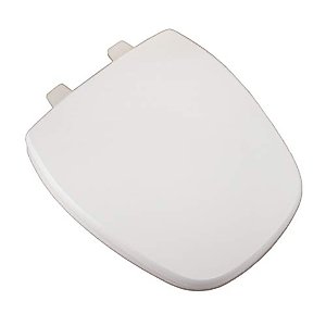 Bath Décor 1Q1R9-00 Styled for Eljer New Emblem Square Front Design Toilet Seat with Vari-Adjust Lok-Down Heavy Duty Hinge, Round, White