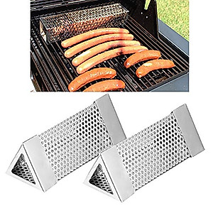 2Pcs 6in Stainless Steel BBQ Grill Smoker Tube Portable Barbecue Smoke Generator Mesh Tube Pellets Smoke Box Barbecue Accessory(1#)