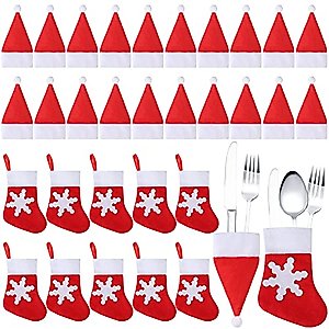 60 Pcs Christmas Santa Hats Silverware Holders Socks Snowflake Tableware Holders Christmas Table Decorations Flatware Organizers for Xmas Table Dinnerware Party Supplies