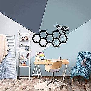 HAO Metal Bee Coat Rack Wall Mounted, Bee with Honeycomb Metal Art Wall Decor, Bee Key Rack Beehive Wall Rack for Entryway Coats Hats Keys Towels