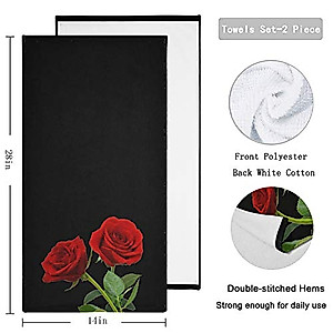 Naanle 2 Piece 3D Beautiful Couple Red Rose Flower Absorbent Soft Fluffy Guest Hand Towels, Multipurpose Decor for Bathroom, Hotel, Gym and Spa (14" x 28",Black)