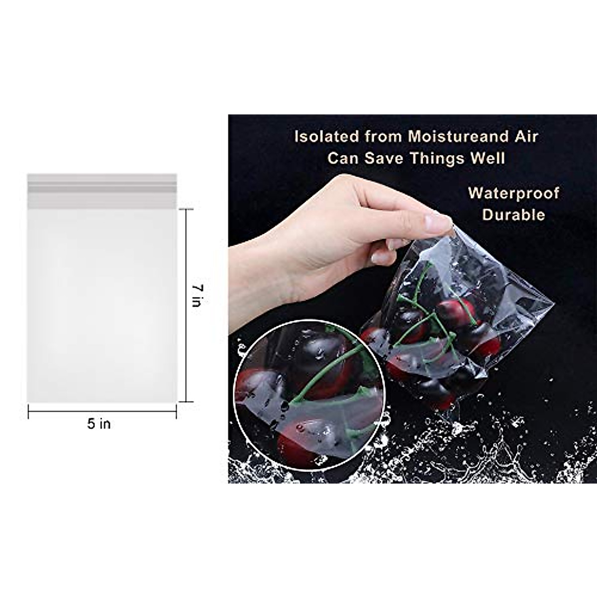 NEOACT 300 PCS 5"x7" Clear Resealable Cellophane Bags Good for Bakery, Candle, Soap, Cookie Poly Bags.