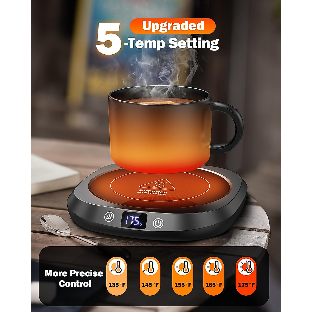 Coffee Mug Warmer -4S Fastest Heating Coffee Cup Warmer for Desk，5 Temp & 1-12H Timer Settings Auto Shutoff Candle Warmer,Ideal Coffee Gift Accessories with Greeting Card Keep Beverages Coffee Warmer