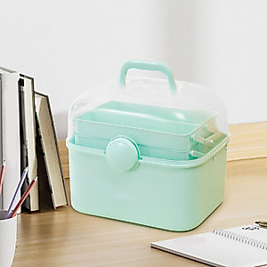 Fenteer Multipurpose Portable Storage Box, 3 Tiers Art Craft Organizer for Art Craft Lockable Container with Lid for Art Supply, Blue