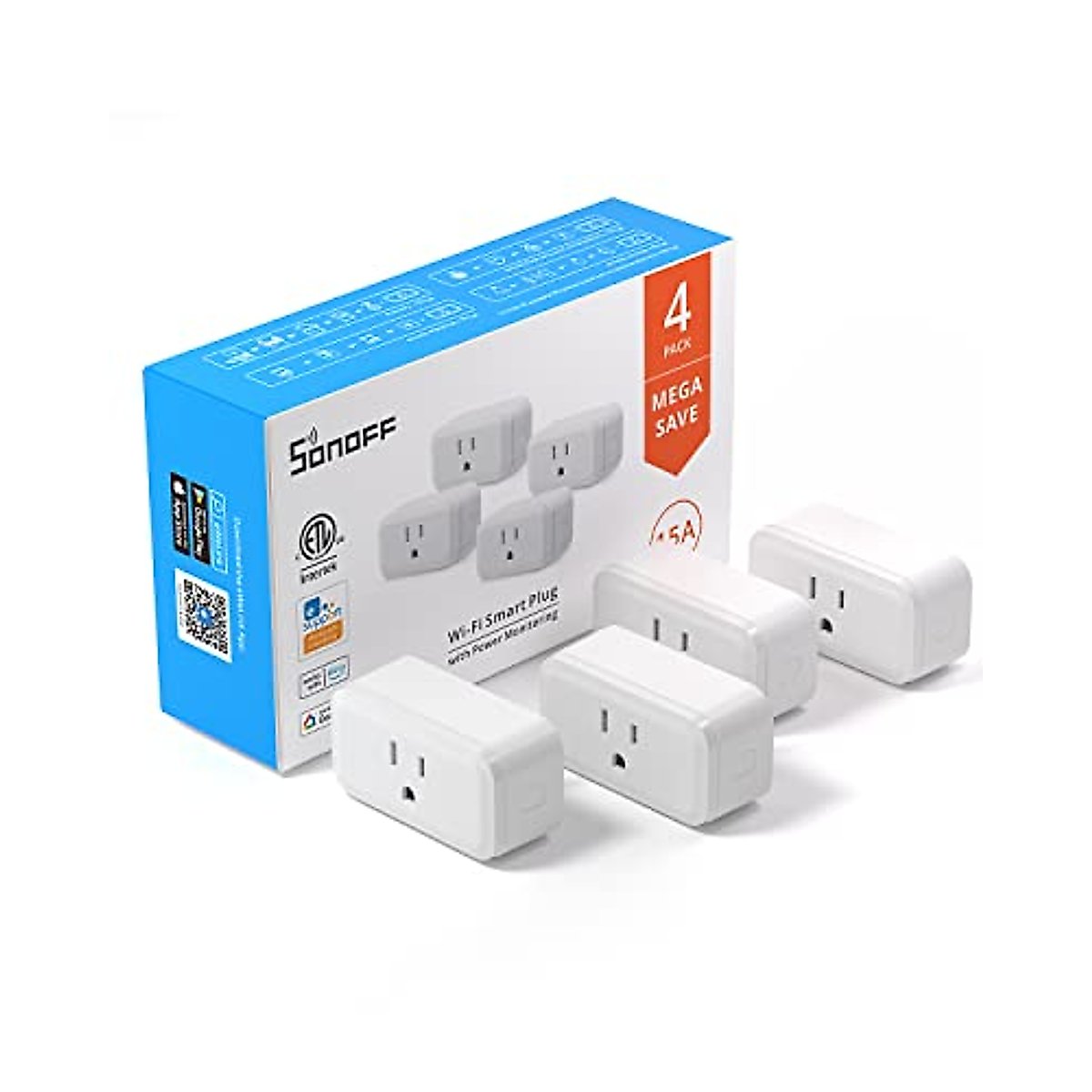 SONOFF S40 WiFi Smart Plug with Energy Monitoring, 15A Smart Outlet Socket ETL Certified, Work with Alexa & Google Home Assistant, IFTTT Supporting, 2.4 Ghz WiFi Only (4-Pack)