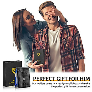 GSOIAX Slim Leather RFID Bifold Wallet for Men with Money Clip and 12 Credit Card Holders - Minimalist Front Pocket Wallet with ID Window, Cool Groove Design (Carbon blue)