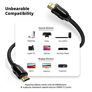 Pacroban eARC HDMI Cable 10FT Cable for Soundbars [Premium Certified Ultra High Speed] HDMI 2.1 Cord, 48Gbps, 4K 120Hz, 8K 60Hz | Dolby Atmos Audio, Dynamic HDR, HDCP, Dolby Vision, Ethernet