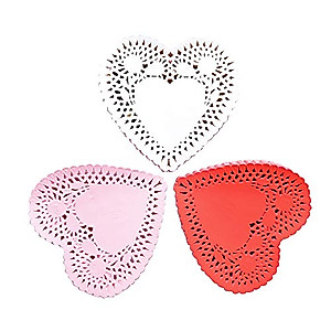 4 Inch Mini Valentine Heart Doilies Cutouts Lace Paper with 3 Colors Red, Pink and White for Valentine's Day Party (300 Pieces)