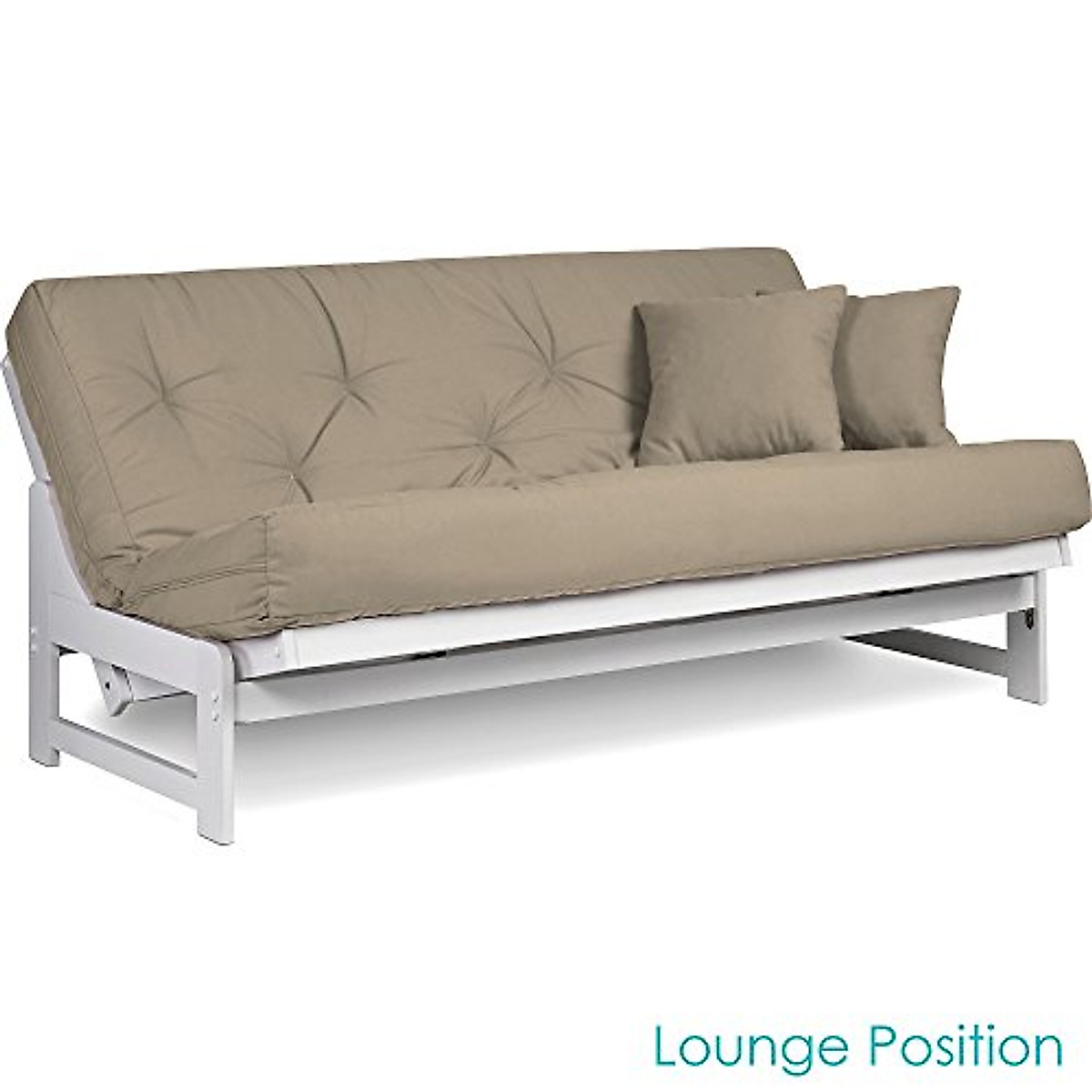 Arden White Futon Set Queen Size - Armless Futon Frame with Mattress Included (Twill Khaki), Space Saving Modern Sofa Bed Sleeper