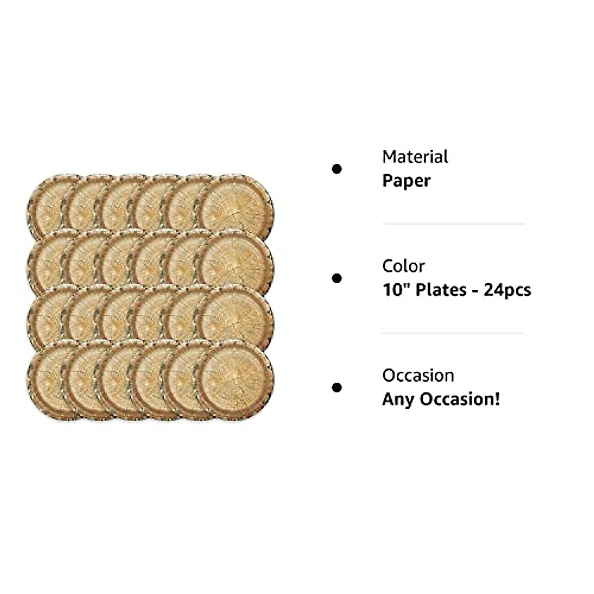 Havercamp Cut Timber 10" Party Plates (24 plates)! 24 Lg. Round Dinner Paper Plates from the Cut Timber Party Collection.