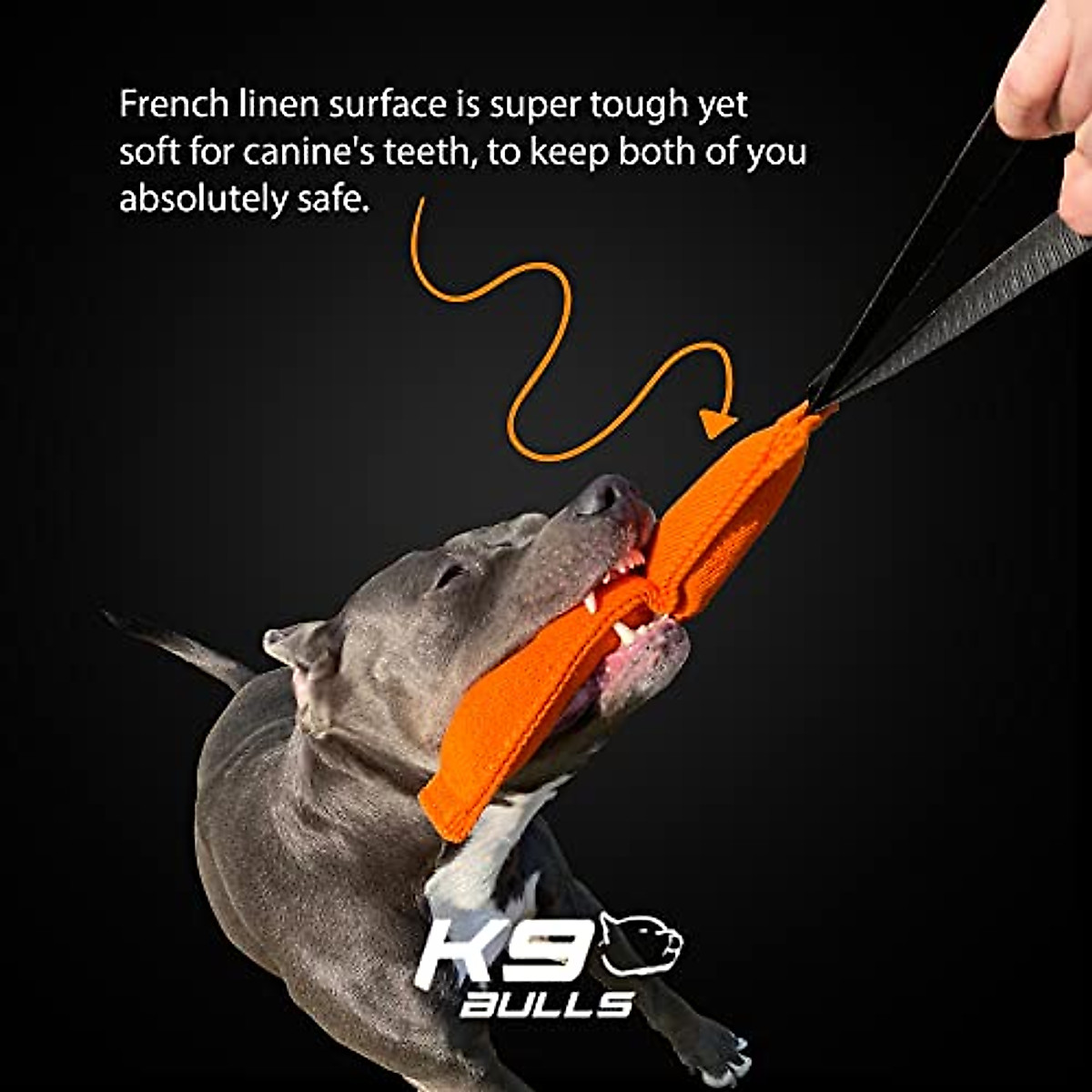 K9BULLS Dog Tug Toy for Interactive Tug of War - Tear Resistant French Linen - Super Durable Yet Soft for Dog's Teeth. Perect for :Tug of War, Schutzhund,Agility,Ring Sport,PoliceK9,and More. -Green-