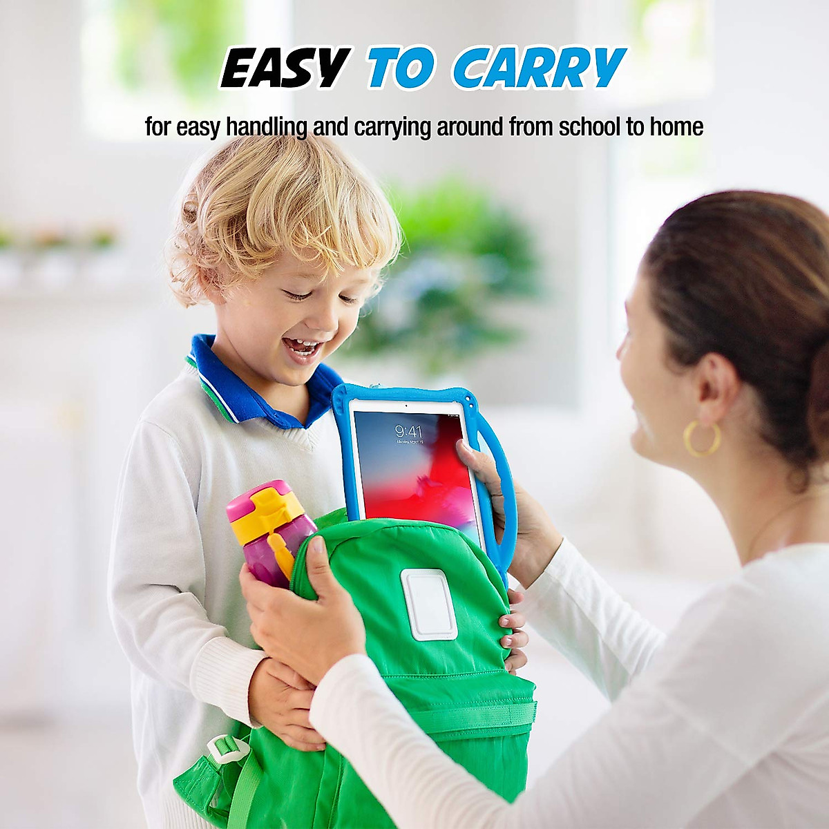 ProCase Kid Case for iPad 9.7 6th 5th 2017 2018/ iPad Air 2 Air 1/ iPad Pro 9.7 2016 for Boys Girls, Shockproof Lightweight Rugged Cover Full Protective Case with Handle Kickstand -Blue