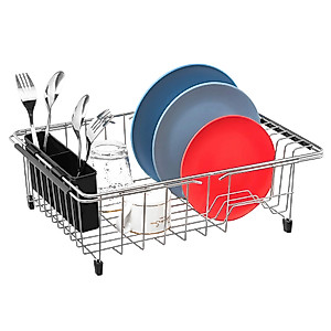 iPEGTOP Cutlery Utensil Silverware Drying Rack Basket Holder with Hooks - Flatware Storage Solution for Kitchen Dish Drainer Dish Drying Rack, Black