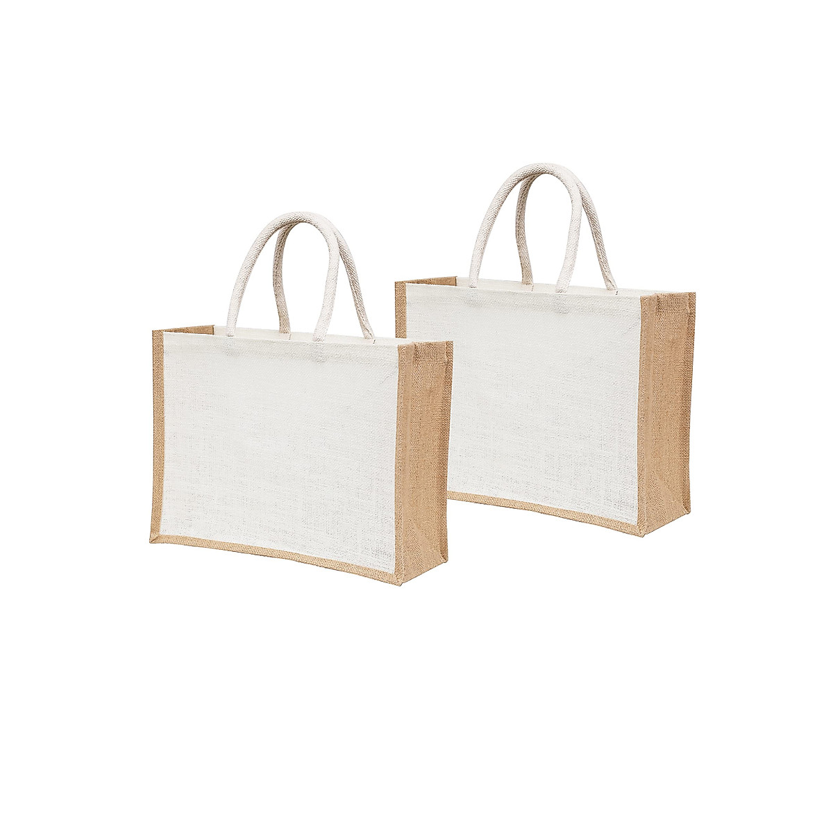 White Jute Burlap Tote Bags with Handle | Natural Eco-friendly Reusable Grocery Bag | Totes for Bridesmaids|Yogi's Gift® Pack of 2