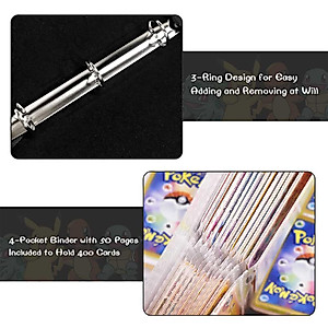 Hooshion Card Binder 4-Pockets, Pokemon Card Binder, 400 Pockets Card Holder, Trading Card Binder, Sports Card Binder with Sleeves, Compatible with Pokemon Cards, Football Card Sports