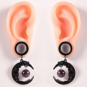 Atomhole 2PCS Moon Dangle Ear Tunnels Gauges 316 Stainless Steel Hypoallergenic Earrings Plugs Expanders for Stretched Piercing Body Jewelry (10mm(00G), Black)