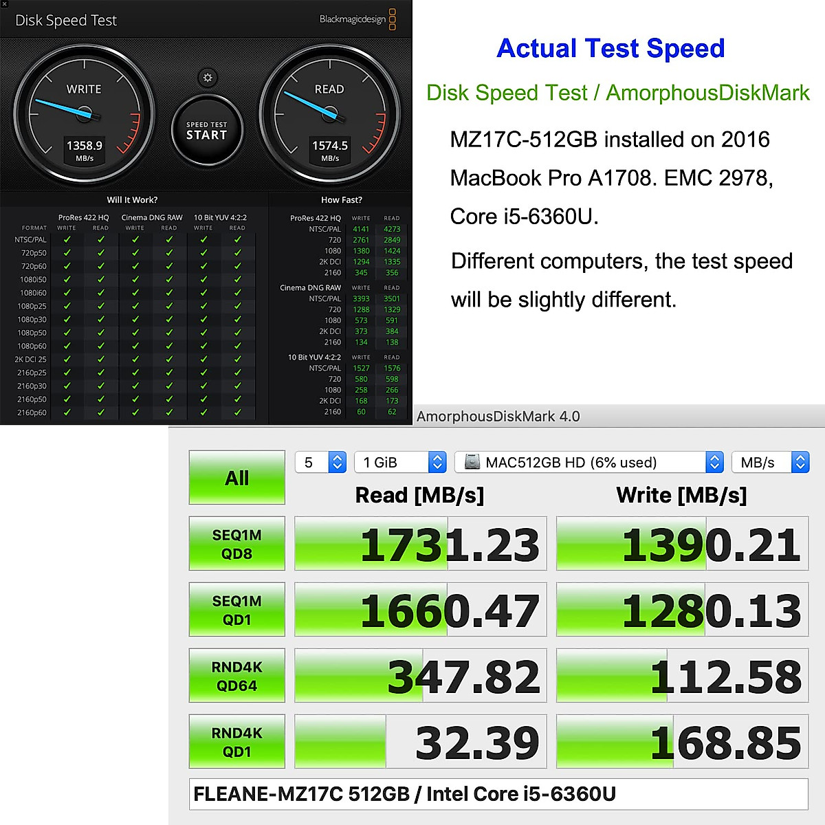 FLEANE MZ17C 512GB PCIe NVMe SSD for 2016 2017 MacBook Pro A1708 Upgrade Capacity (512GB)