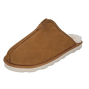 Clarks Mens Open Back Suede Leather Slipper - Plush Faux Fur Lining - Indoor Outdoor House Slippers For Men (13 M US, TAN)