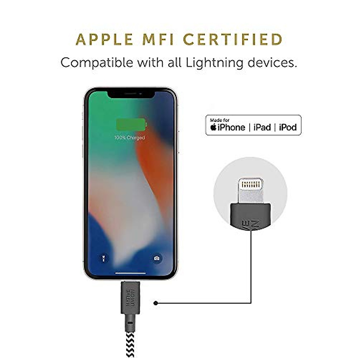 Native Union Belt Cable USB-C to Lightning - 10ft Ultra-Strong Reinforced Cable [MFi Certified] for iPhone 14, iPhone 14 Plus, iPhone 14 Pro, iPhone 14 Pro Max, iPhone 13 and Earlier (Zebra)
