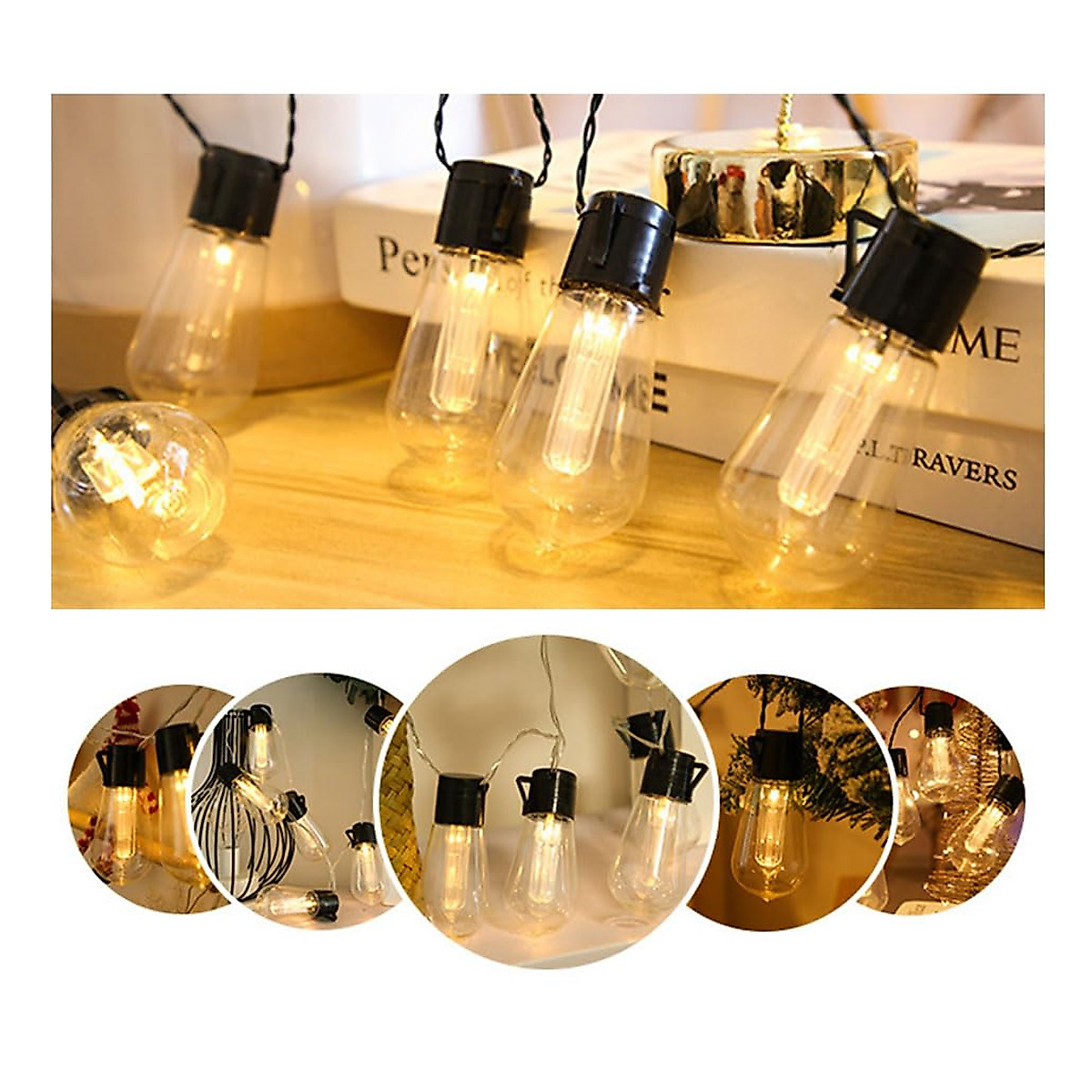 Edearkar LED Outdoor Camping Light Bulb 8.2 Feet 10 Lights Warm White Battery Powered Retro Bulb Light String Christmas Courtyard Holiday Decoration Lights, Pack of 1