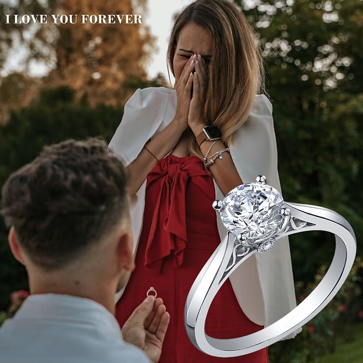 Aihpos Solitaire Engagement Rings for Women with 1 Carat Moissanite 925 Sterling Silver 10K 14K 18K Gold Wedding Anniversary Rings with Text Engraving (925 Sterling Silver)