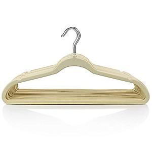 Elama 100 Piece Set of Velvet Slim Profile Heavy Duty Felt Hangers with Stainless Steel Swivel Hooks in Cream