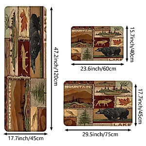 Rustic Cabin Wildlife Kitchen Rug Sets 3 Piece Maple Leaf Bear Moose Deer Country Comfort Mat Farmhouse Floor Mats Washable Doormat Anti Fatigue Non-Slip Kitchen Runner Rugs Bedroom Area Carpet