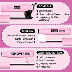 Lash Extension Kit 300PCS Lash Clusters Kit 50D Individual Lashes 9-16MM Cluster Eyelash Extensions Kit D Curl Eyelash Extension Kit with Bond and Seal and Lash Remover by wtvane (Kit-50D-9-16MIX)