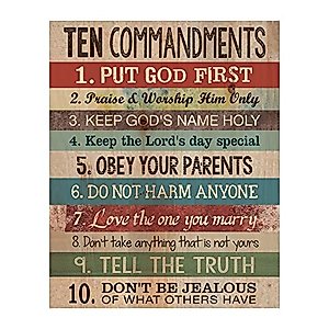 10 Commandments- Wall Art Print- 8 x 10"- Distressed Wood Replica Print-Ready to Frame. Home Decor, Office Decor, Biblical-Church Wall Art. Great Christian Gift.