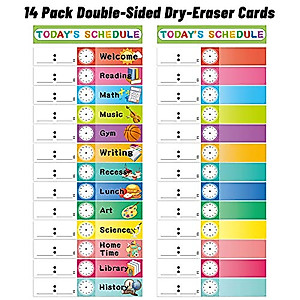 Chalkboard Brights Daily Schedule Pockets Chart for Classroom Office Home Teachers Preschool Activity Supplies 15 Pockets 14 Double-Sided Reusable Dry-Eraser Card 13 x 37 Inches