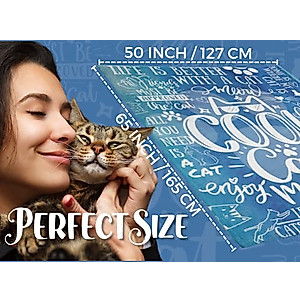 InnoBeta Cat Lover Blanket Throw Blue, Flannel Blankets for Cat Mom, Unique Cat Mom Gifts, Best Cat Lover Gifts on Christmas, Birthday, Thanksgiving, 50" x 65" (Blue Cool Cat)