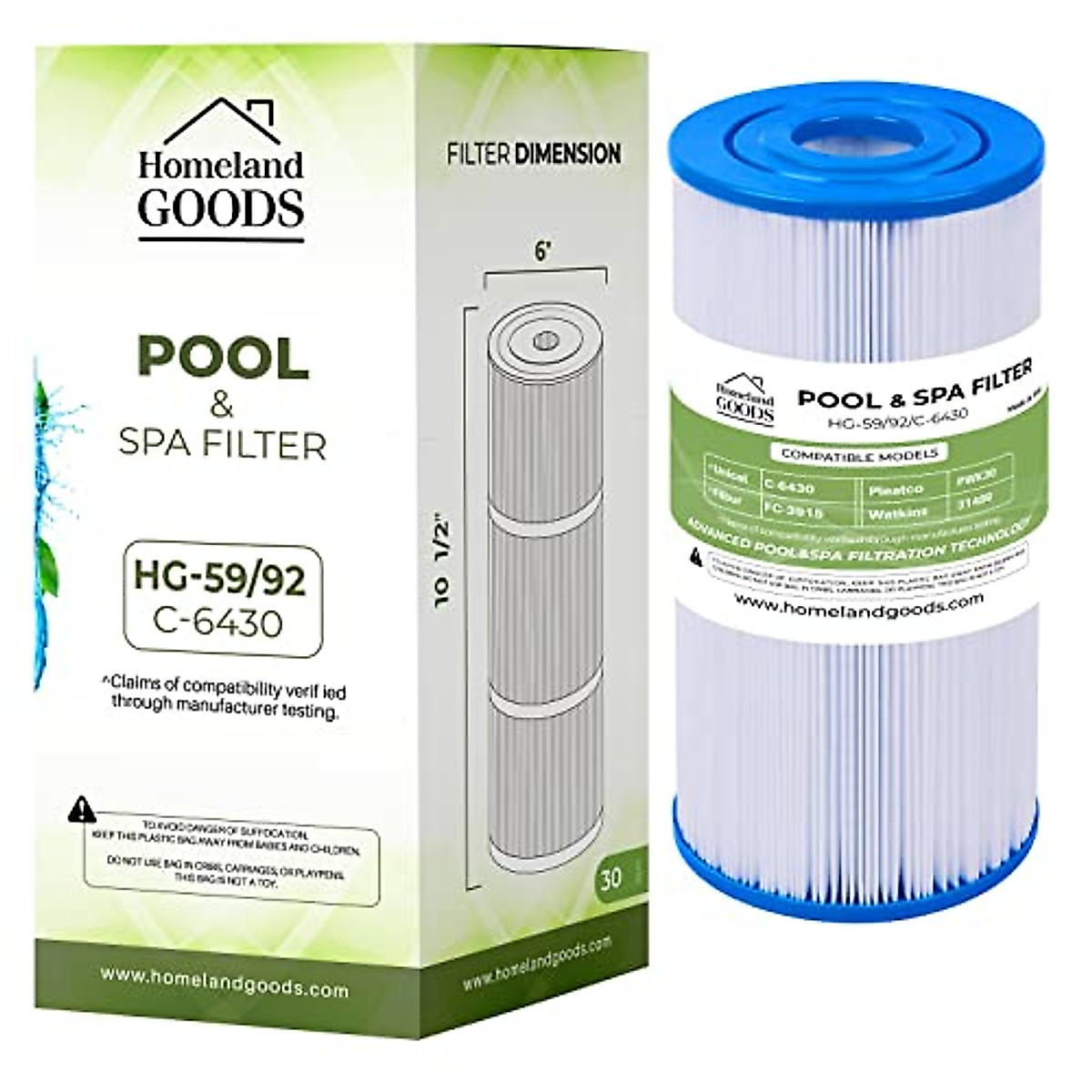 Homeland Goods C-6430 Spa Filter Replaces 31489, PWK30, Filbur FC-3915, P/N0969601, 71825, 73178, 73250, 30 sq. ft. Hot Spring Spa Filter Pack of (1)