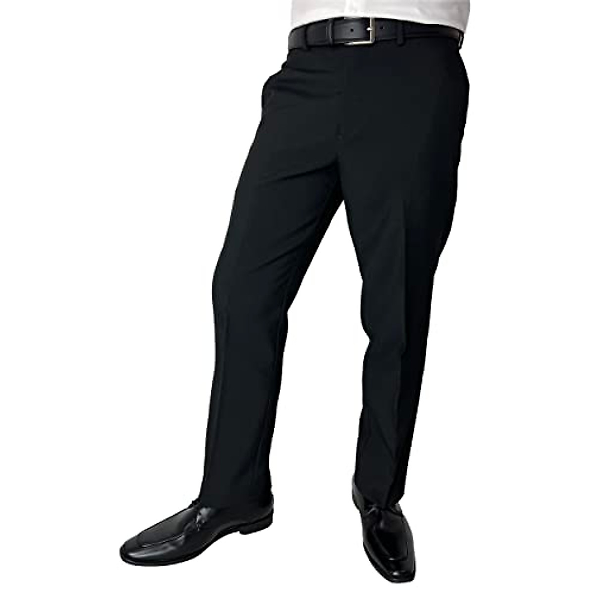 Sir Gregory Men's Fitted Flat Front Dress Pants with Expandable Waistband Black 34