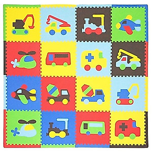Tadpoles 16 Tiles Transportation Playmat for Kids | Interlocking Tiles with 16 Border Pieces | Soft EVA Foam | Safe & Durable | Total Floor Coverage 50” x 50” | Ages 3 & Up | Multicolor