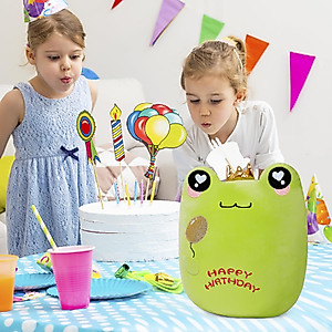 PLUSHSPACE 18 lnch Happy Birthday Frog Stuffed Animal Birthday Plush Toy Plushies Pillow Soft Plushie Doll Gifts for Girls Boys Birthday Decoration
