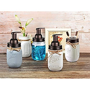 Mason Jar Bathroom Accessories Set(4pcs)- Jars Not Included - Foaming Soap Dispenser,Toothbrush Holder, and Apothecary Storage Jars Lids -Rustic Farmhouse Decor,Brown