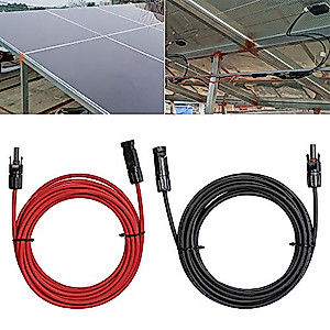 Carkio Solar Adaptor Cable,1 Pair Waterproof 12AWG(4mm²) Wire 25 Feet Solar Panel Extension Cable Wire with Female and Male Connectors Compatible with Solar Panel System-Red&Black