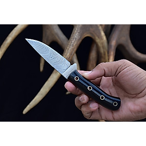 Knives Ranch Handmade Damascus Steel EDC Utility Knife - Full Tang - Burlap Micarta Handle - Heavy-Duty Pancake Sheath Snug Fit (3112-M)