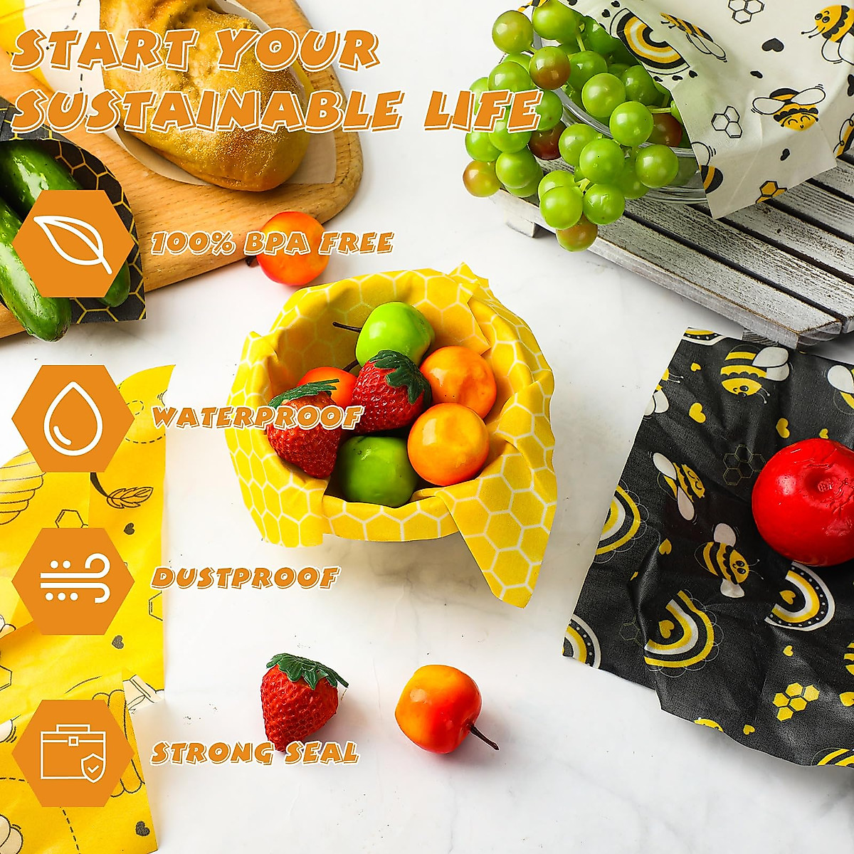Tranqun 27 Pack Beeswax Wraps for Food Reusable Beeswax Assorted Bread Storage Wrap Fresh Food Keeper for Covering Dishes Sandwich Cheese Fruit Bread Snacks 3 L 9 M 15 S Sizes