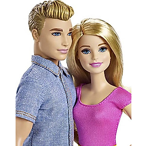 Barbie and Ken Dolls, 2-Pack Featuring Blonde Hair and Colorful Clothes Including Denim Button Down and Pink Blouse (Amazon Exclusive)