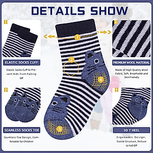 Eocom 6 Pairs Children's Winter Warm Wool Animal Crew Socks Kids Boys Girls Socks(4-7 Years,Cat)