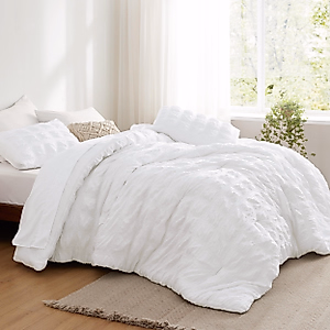 Bedsure Bed in a Bag Full - 7 Pieces Plaid Seersucker Bedding Comforter Sets, Soft Lightweight White Boho Bed Set with Comforters Full Size, Sheets, Pillowcases & Shams