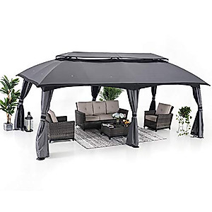 ABCCANOPY Gazebo 10x20 Patio Gazebo, Double Soft-Roof Patio Gazebos with Netting for Patios, Backyard, Garden or Outdoor Event, Dark Gray